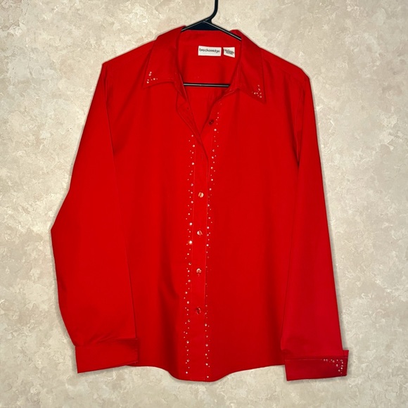 breckenridge | Tops | Red Blouse With Bedazzled Details | Poshmark